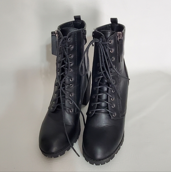 TOP Moda | Shoes | Top Moda Black Laceup Womens Heeled Combat Boots ...
